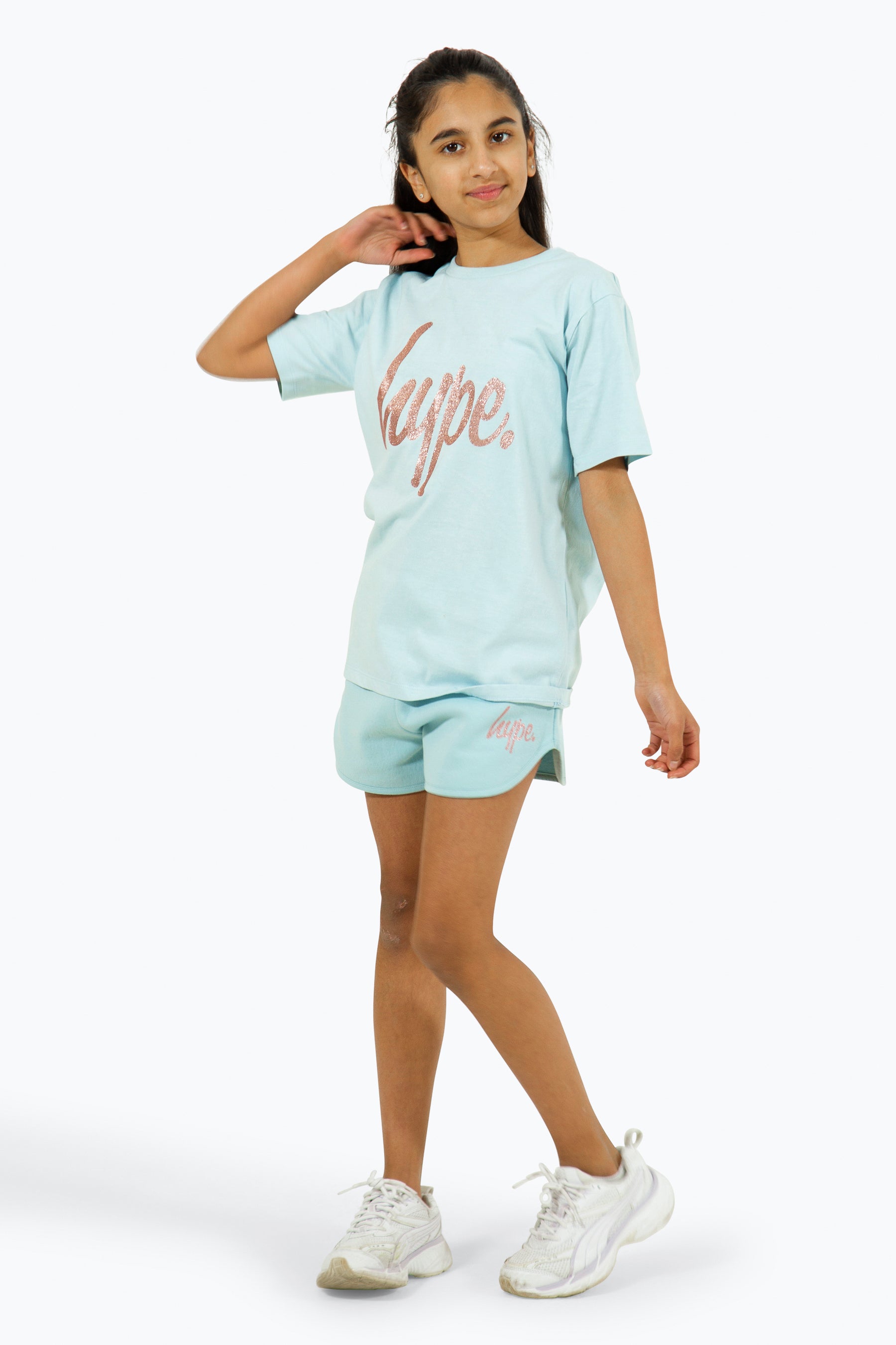 Trendy & Comfortable Light Blue Script Girls Shorts | Hype.