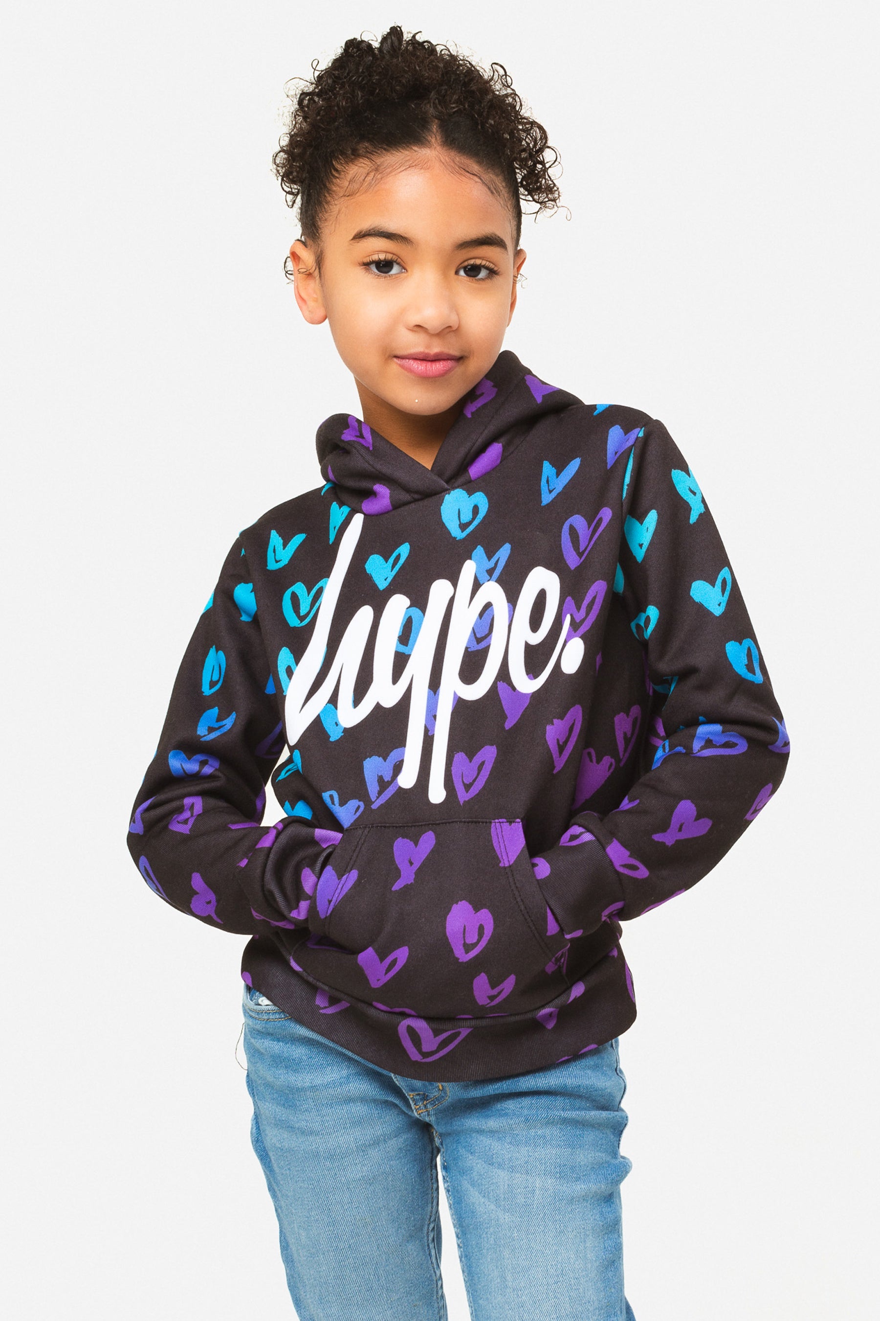 Hype Girls Scribble Heart Pink Script Hoodie | Hype.