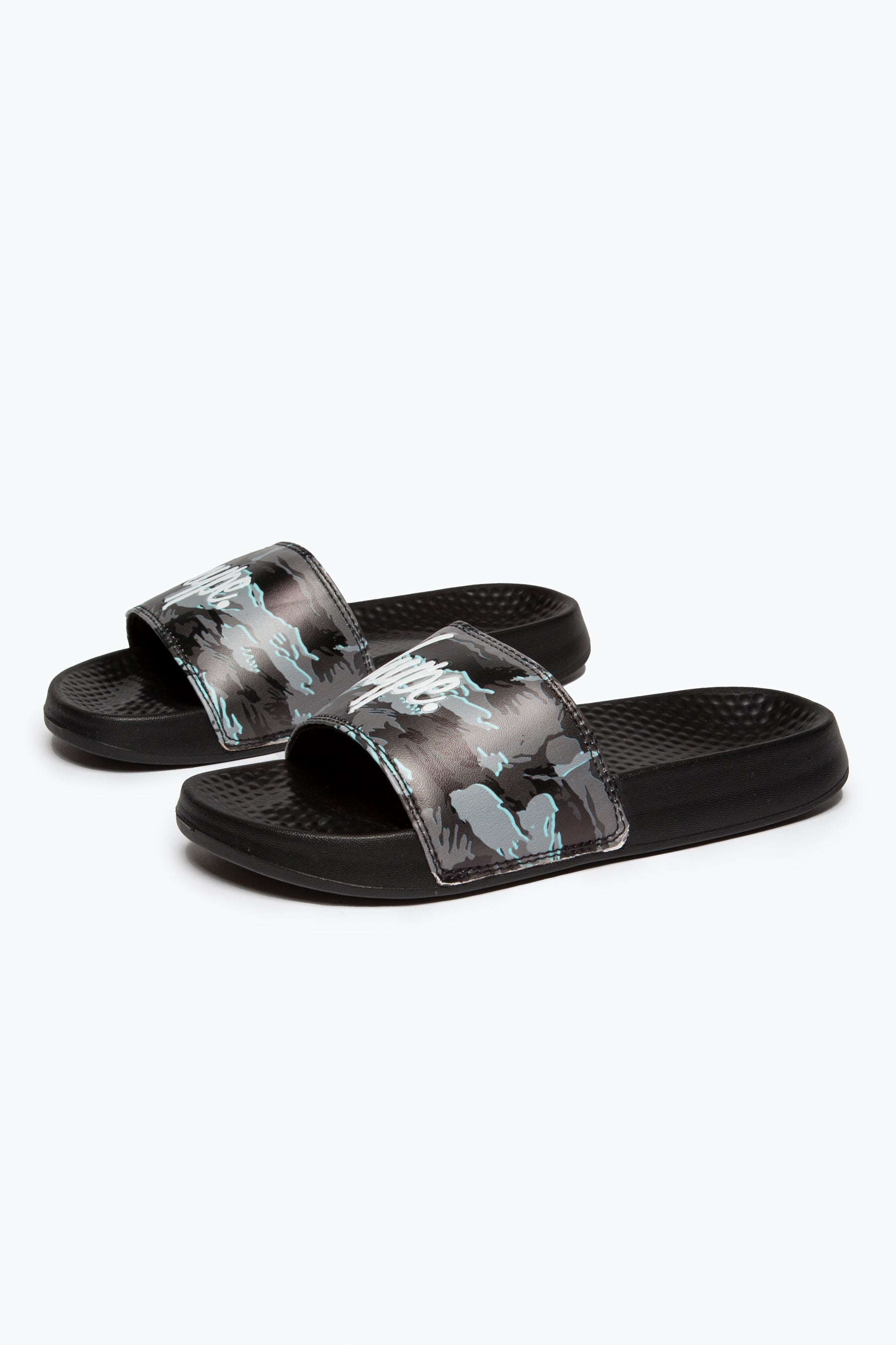 Hype Kids Unisex Grey Gloom Camo Script Sliders | Hype.